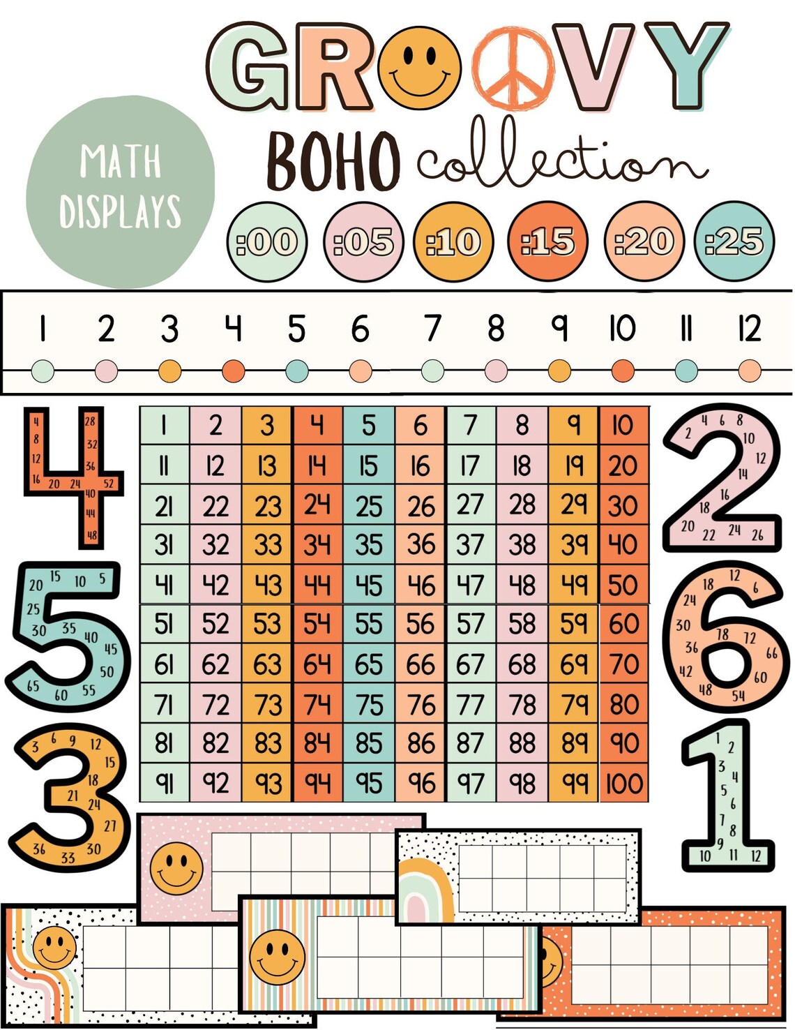 Groovy Boho Math Classroom Displays - Etsy