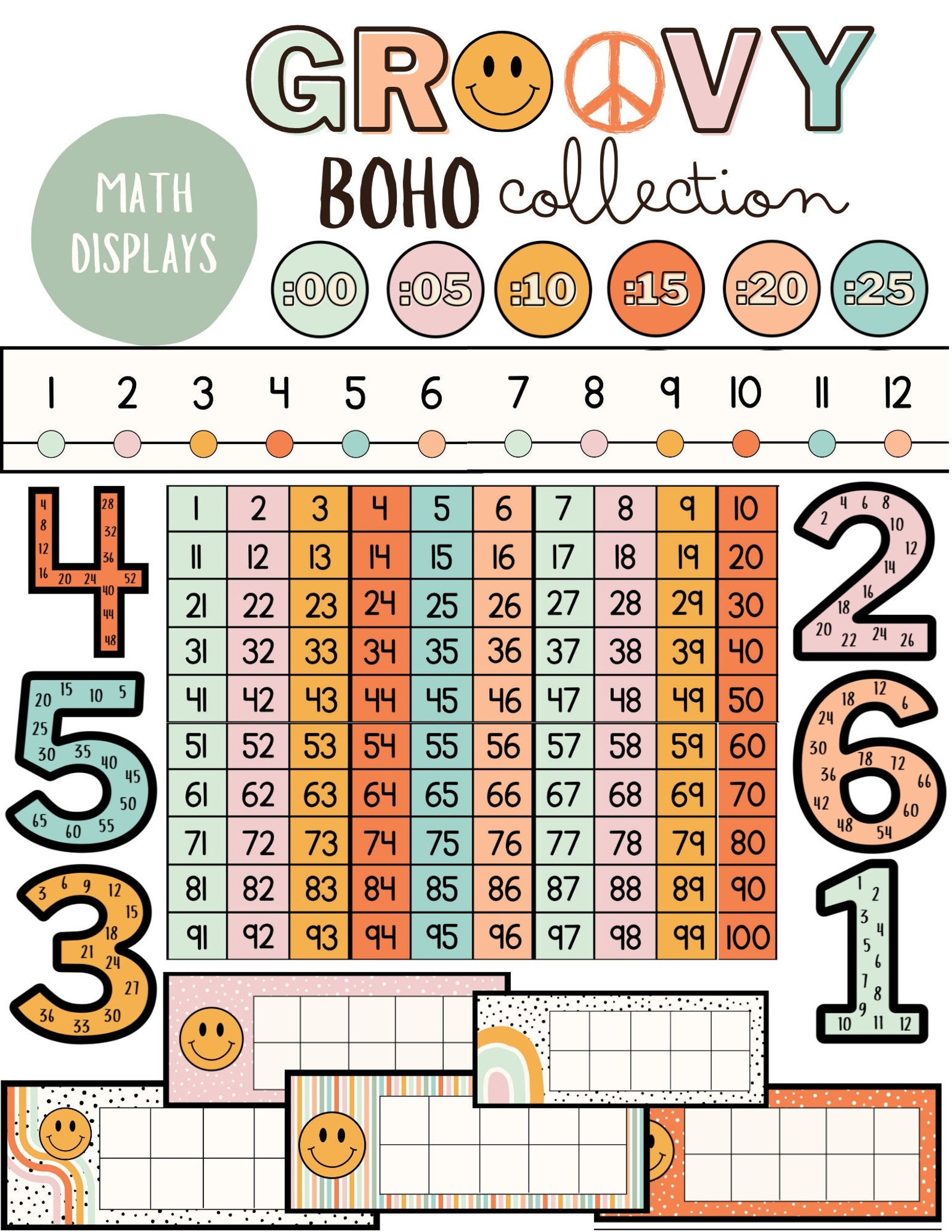 Groovy Boho Math Classroom Displays - Etsy