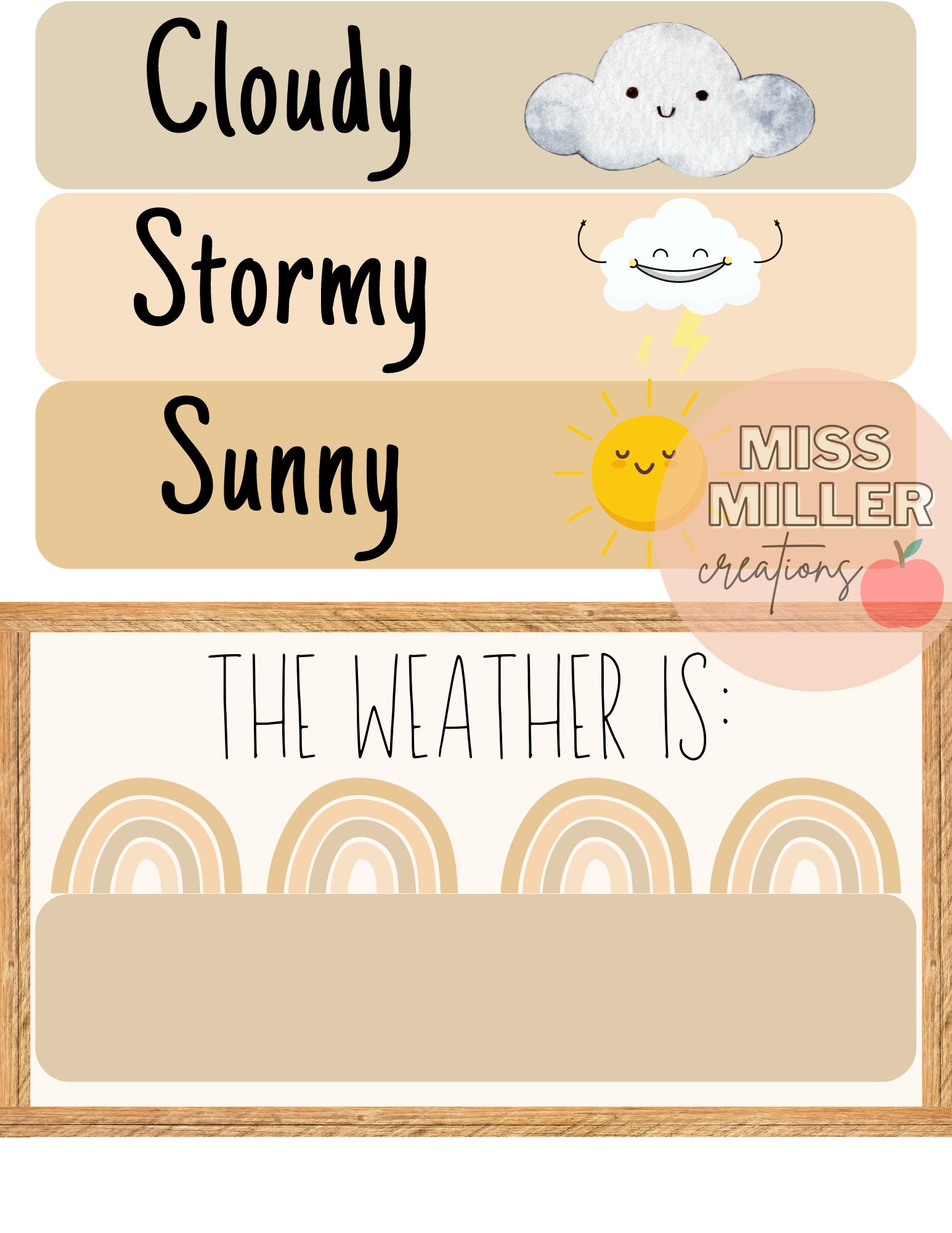 Neutral Boho Rainbow Classroom Calendar editable | Etsy