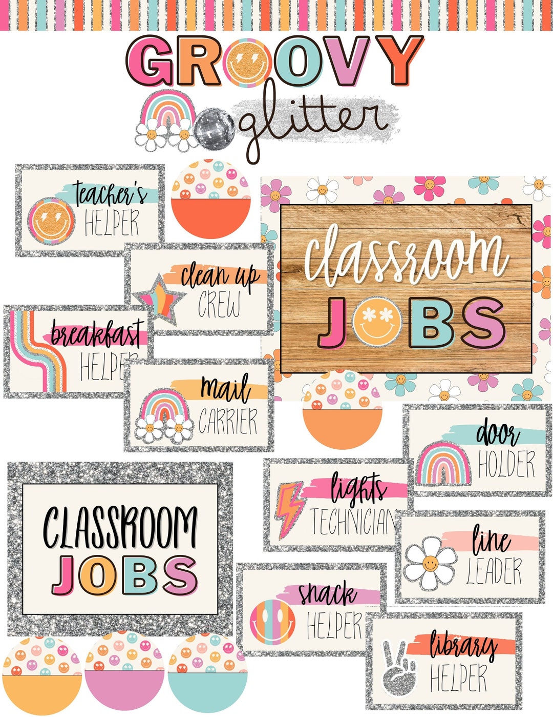 Groovy Glitter Class Jobs Display [editable] - Etsy