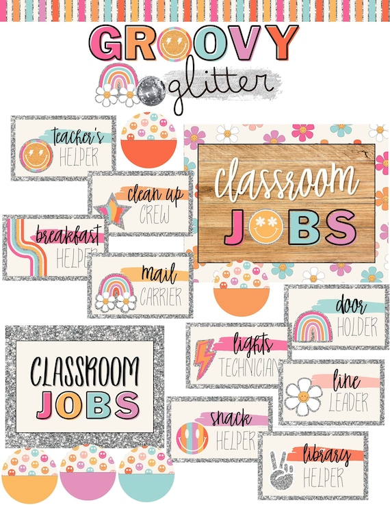 Groovy Glitter Class Jobs Display editable - Etsy