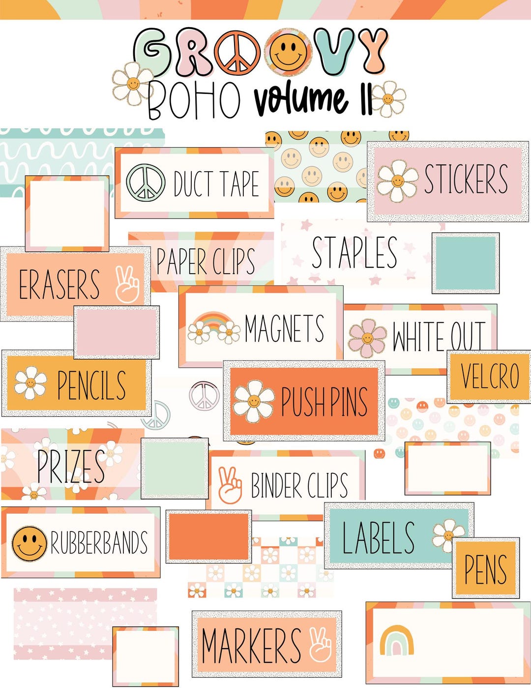Groovy Boho Volume II Teacher Toolbox Labels [editable] - Etsy