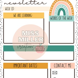 Modern Boho Rainbow Newsletter [editable] - Etsy
