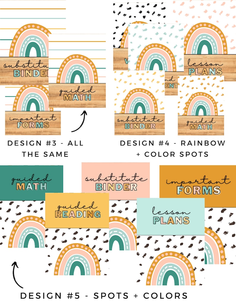 Modern Boho Rainbow Binder Covers editable | Etsy