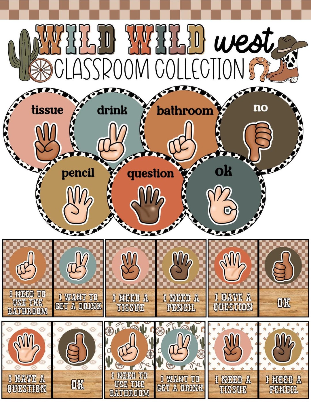 Wild Wild West Hand Signals Classroom Posters [editable] - Etsy