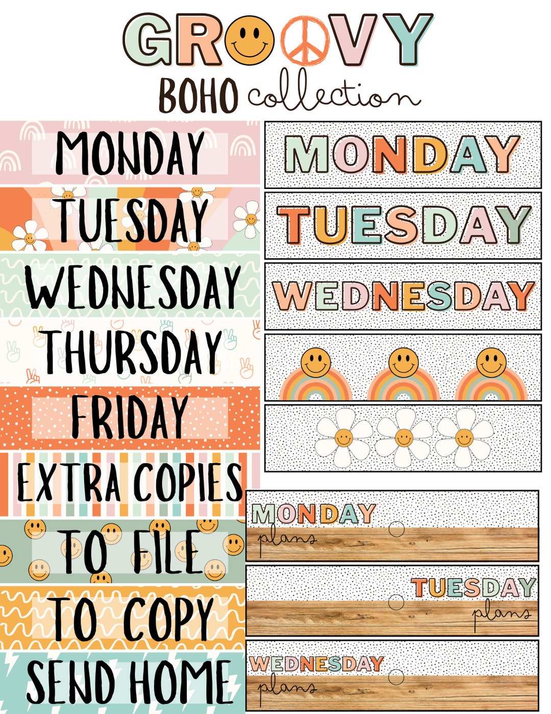 Groovy Boho 10-drawer Cart Labels [editable Features] - Etsy