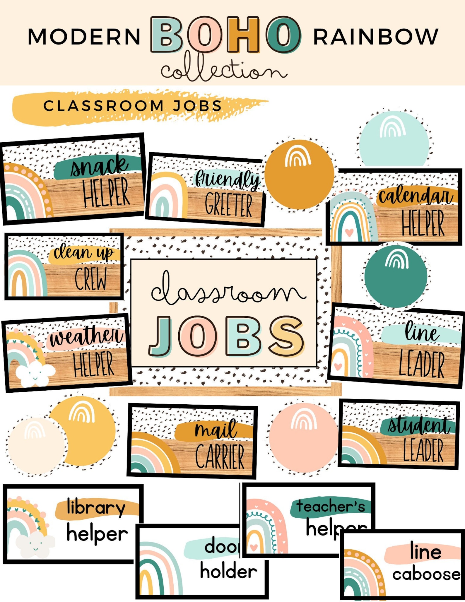 Modern Boho Rainbow Classroom Jobs Display editable - Etsy