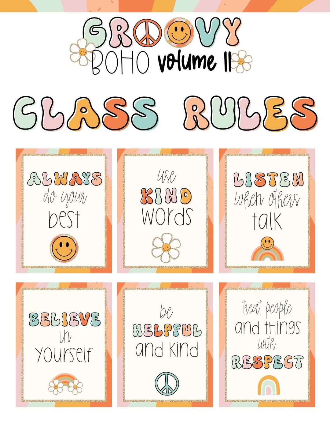 Groovy Boho Volume II Class Rules Posters - Etsy