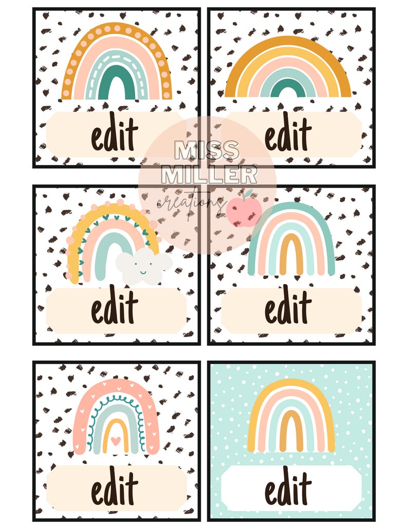 Modern Boho Rainbow Classroom Labels editable - Etsy