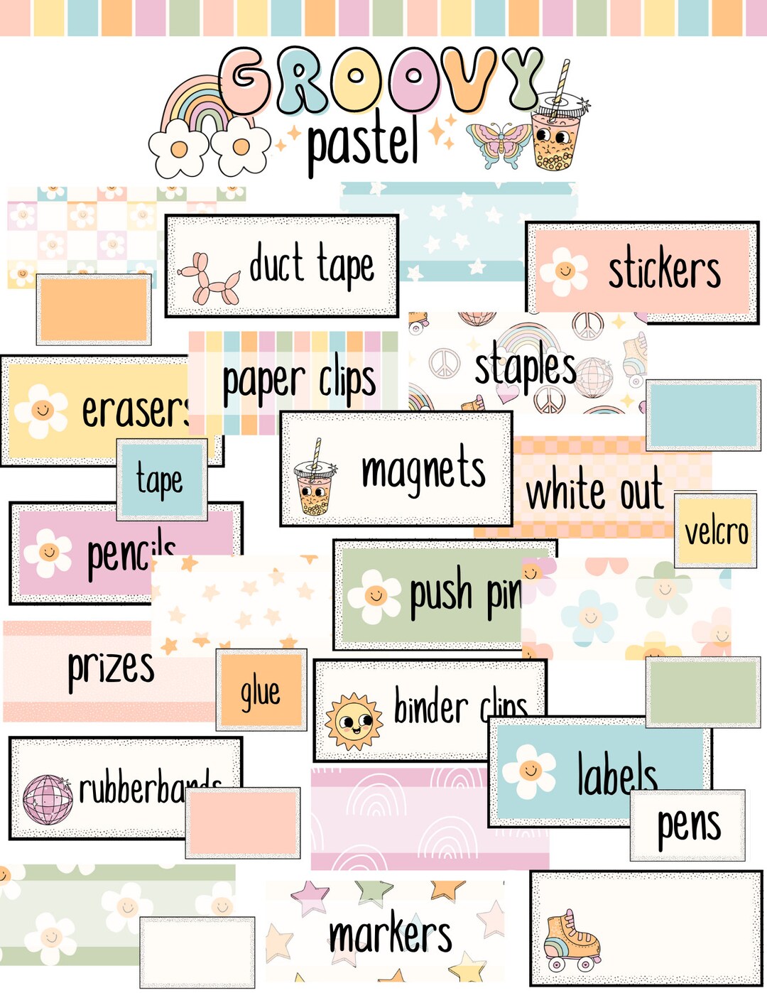 Groovy Pastel Teacher Toolbox Labels [editable] - Etsy