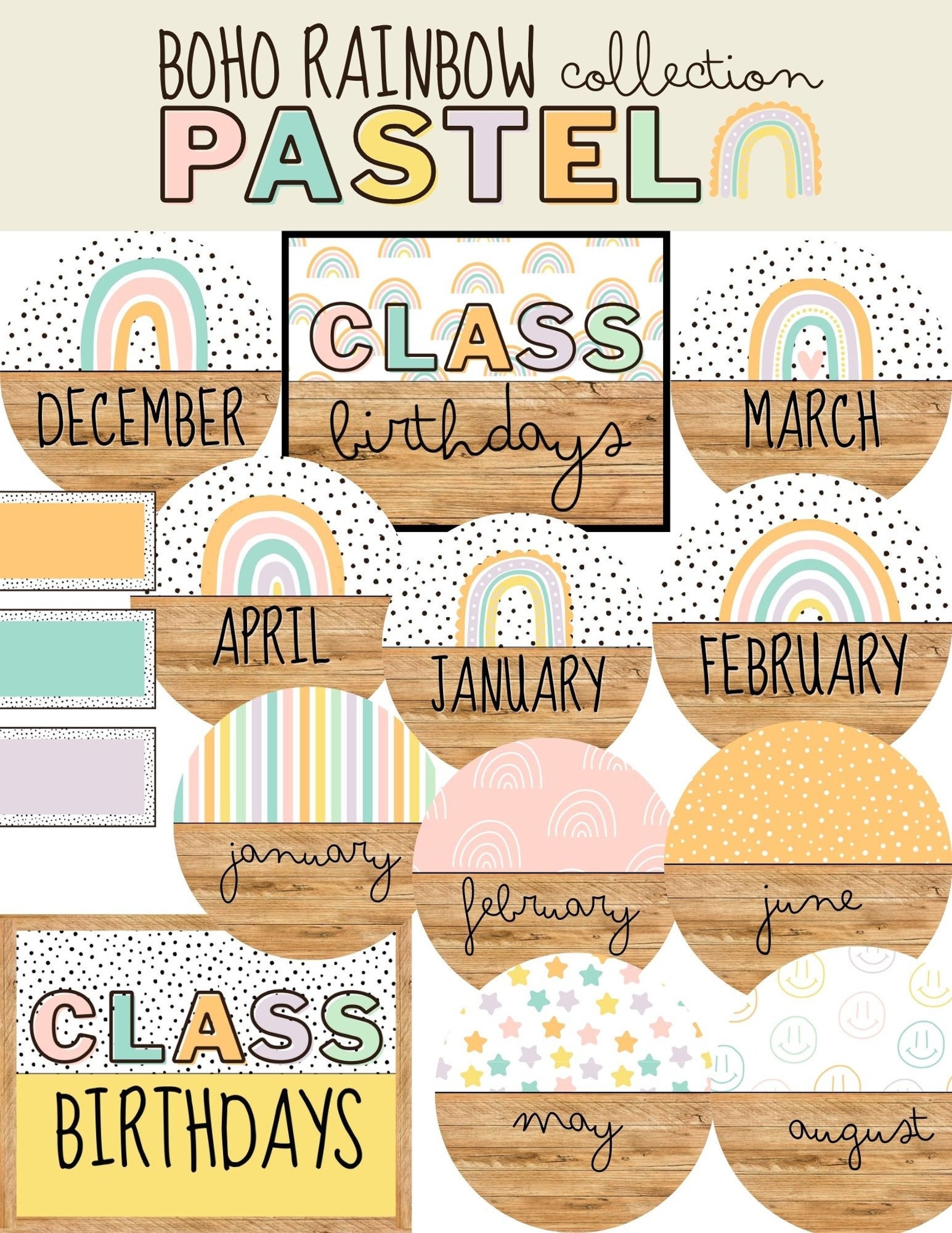 Pastel Boho Rainbow Class Birthday Display editable - Etsy
