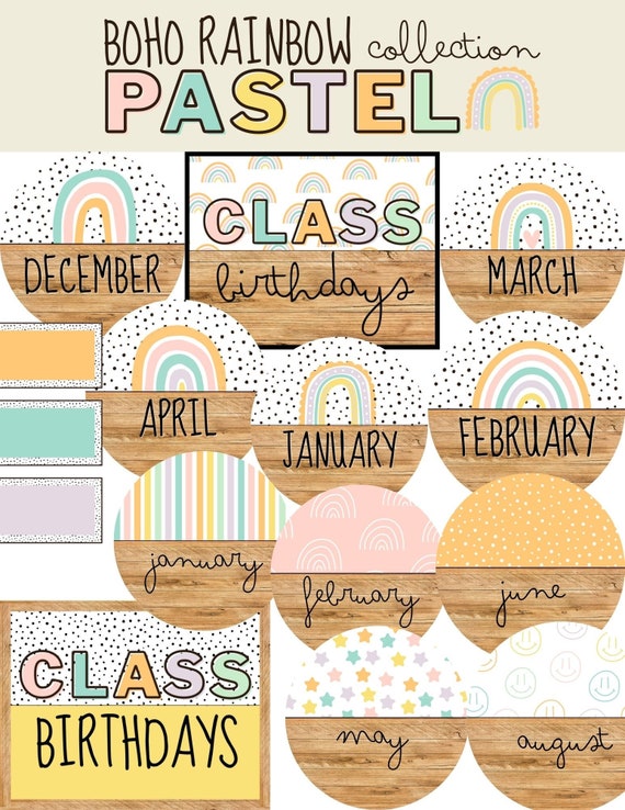 Pastel Boho Rainbow Class Birthday Display editable - Etsy
