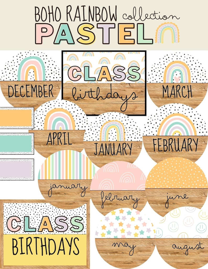 Pastel Boho Rainbow Class Birthday Display editable - Etsy
