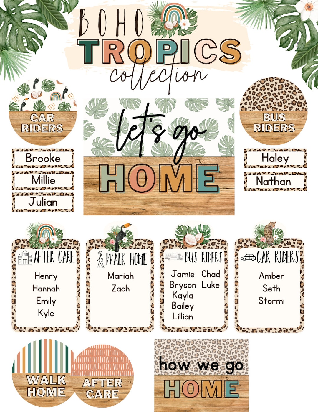 Boho Tropics Dismissal Chart [editable] - Etsy
