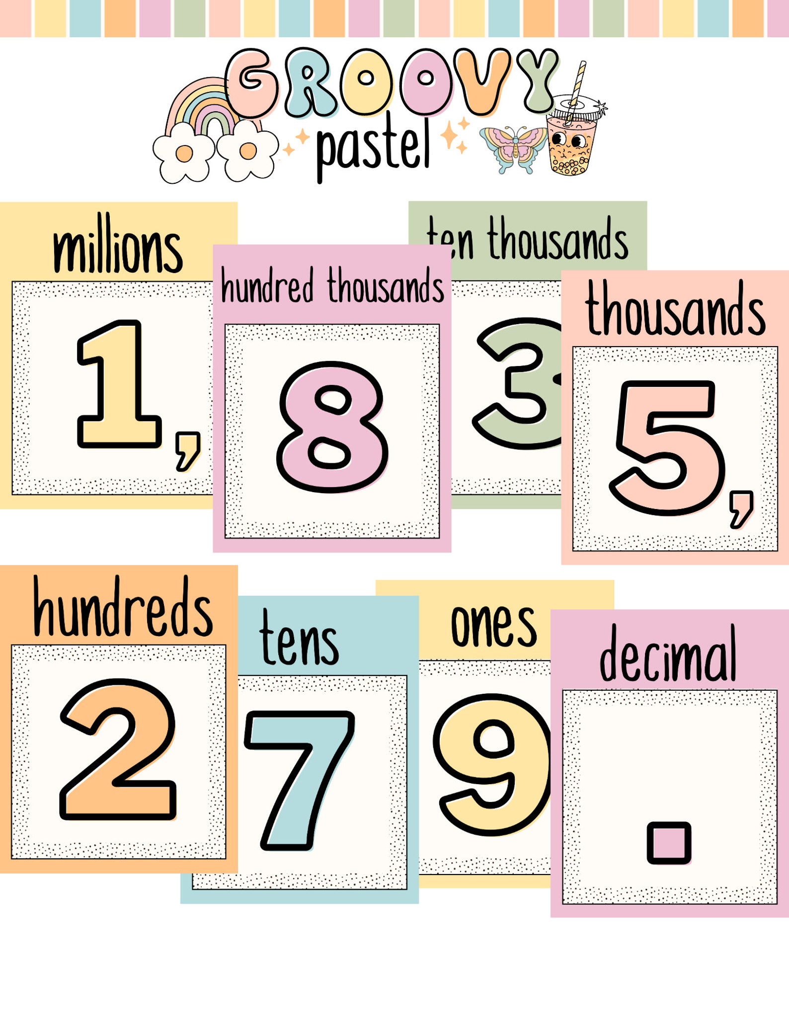 Groovy Pastel Place Value Posters - Etsy
