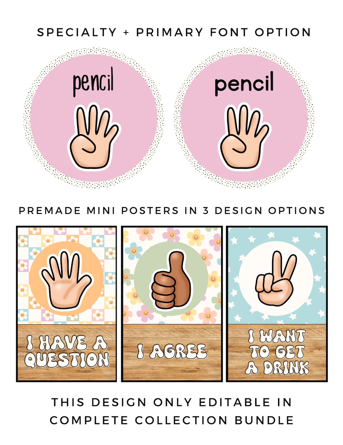 Groovy Pastel Hand Signals Classroom Posters [editable] - Etsy