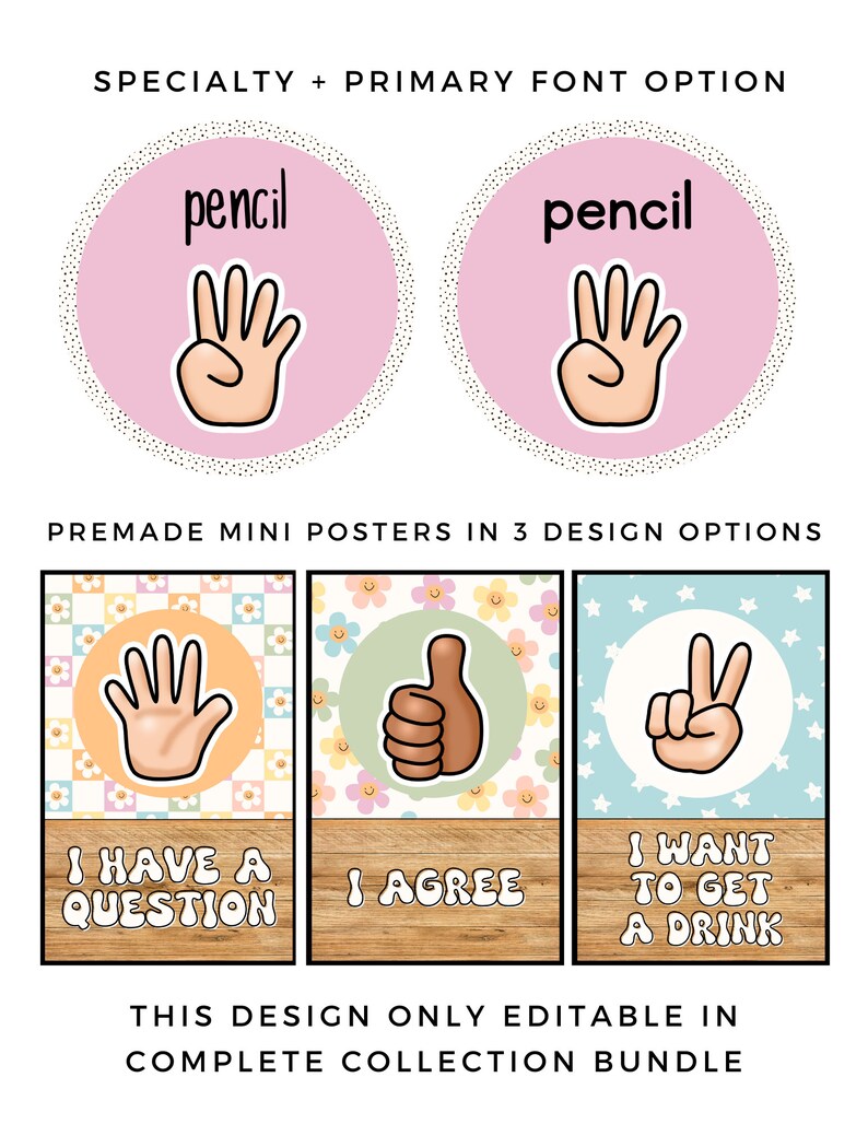 Groovy Pastel Hand Signals Classroom Posters [editable] - Etsy