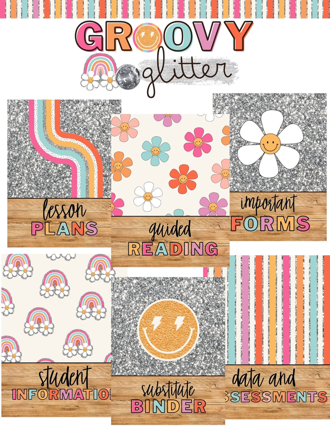 Groovy Glitter Binder Covers [editable] - Etsy