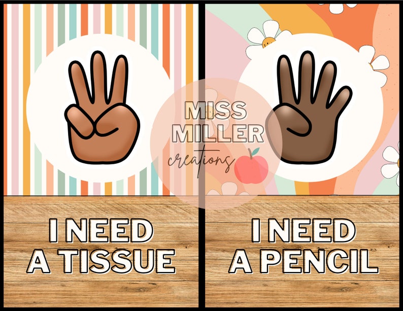 Groovy Boho Hand Signals Classroom Posters editable - Etsy