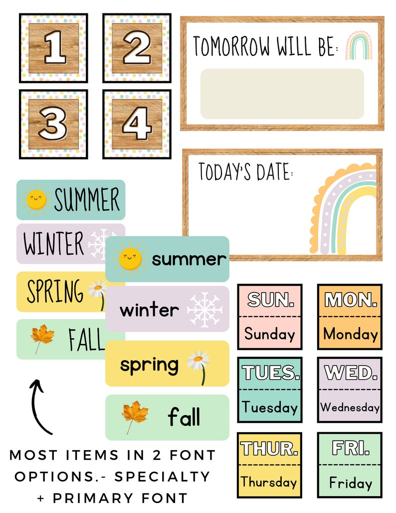 Pastel Boho Rainbow Classroom Calendar editable Features - Etsy