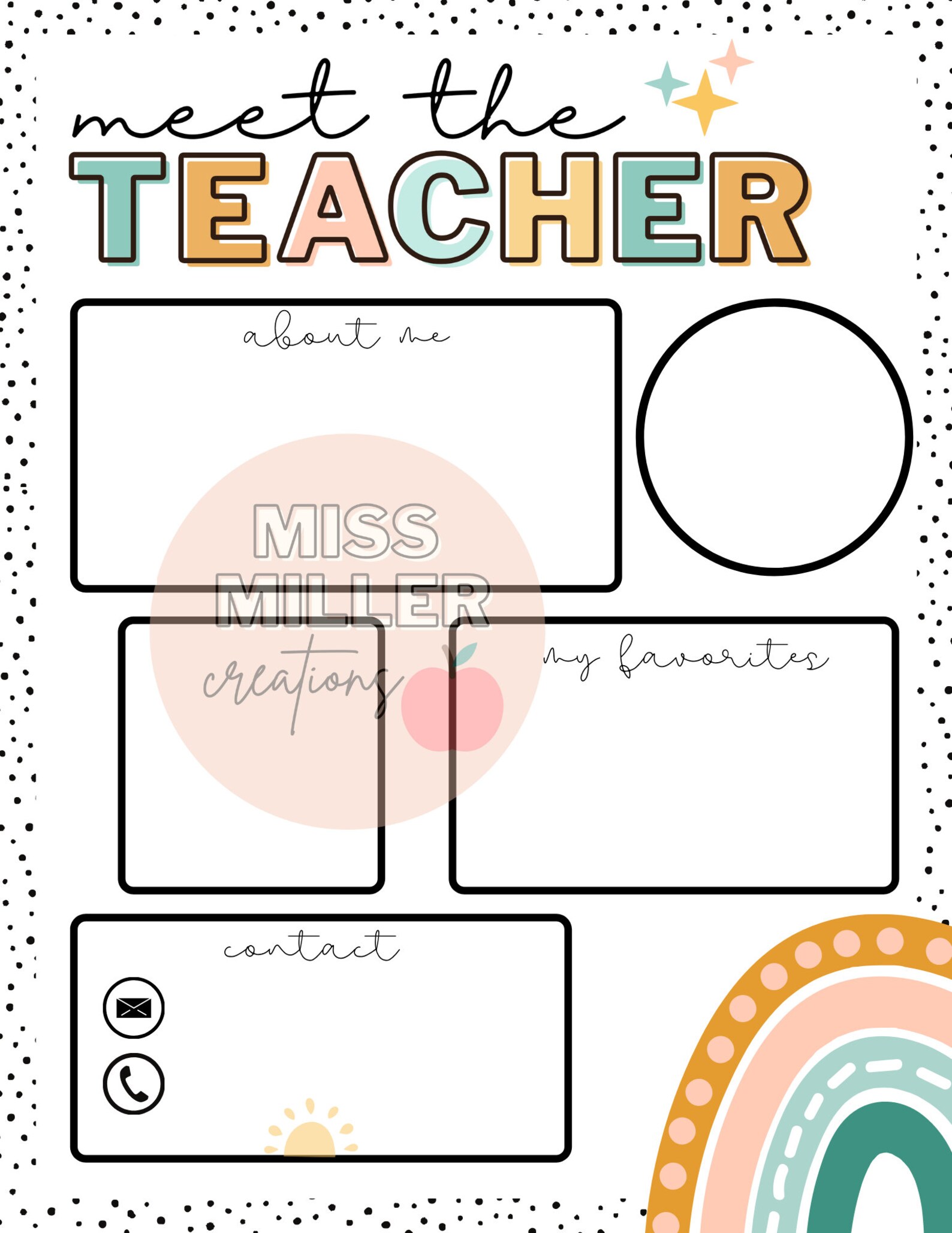 Boho Rainbow Meet the Teacher Template - Etsy