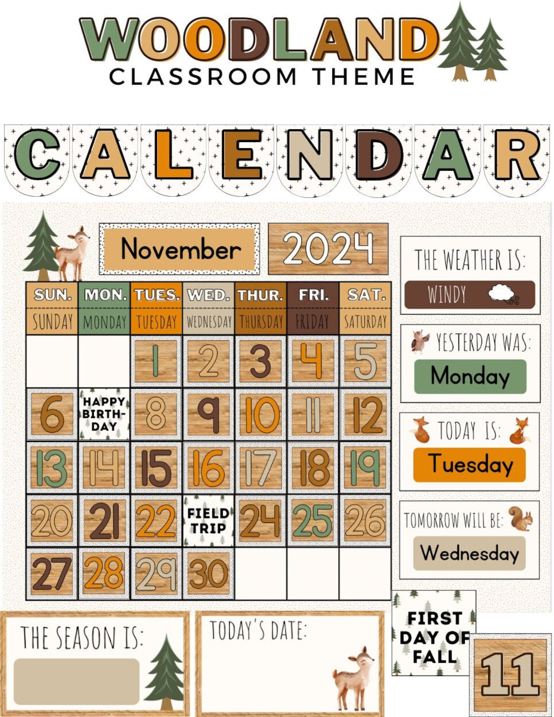 Woodland Classroom Calendar - Etsy