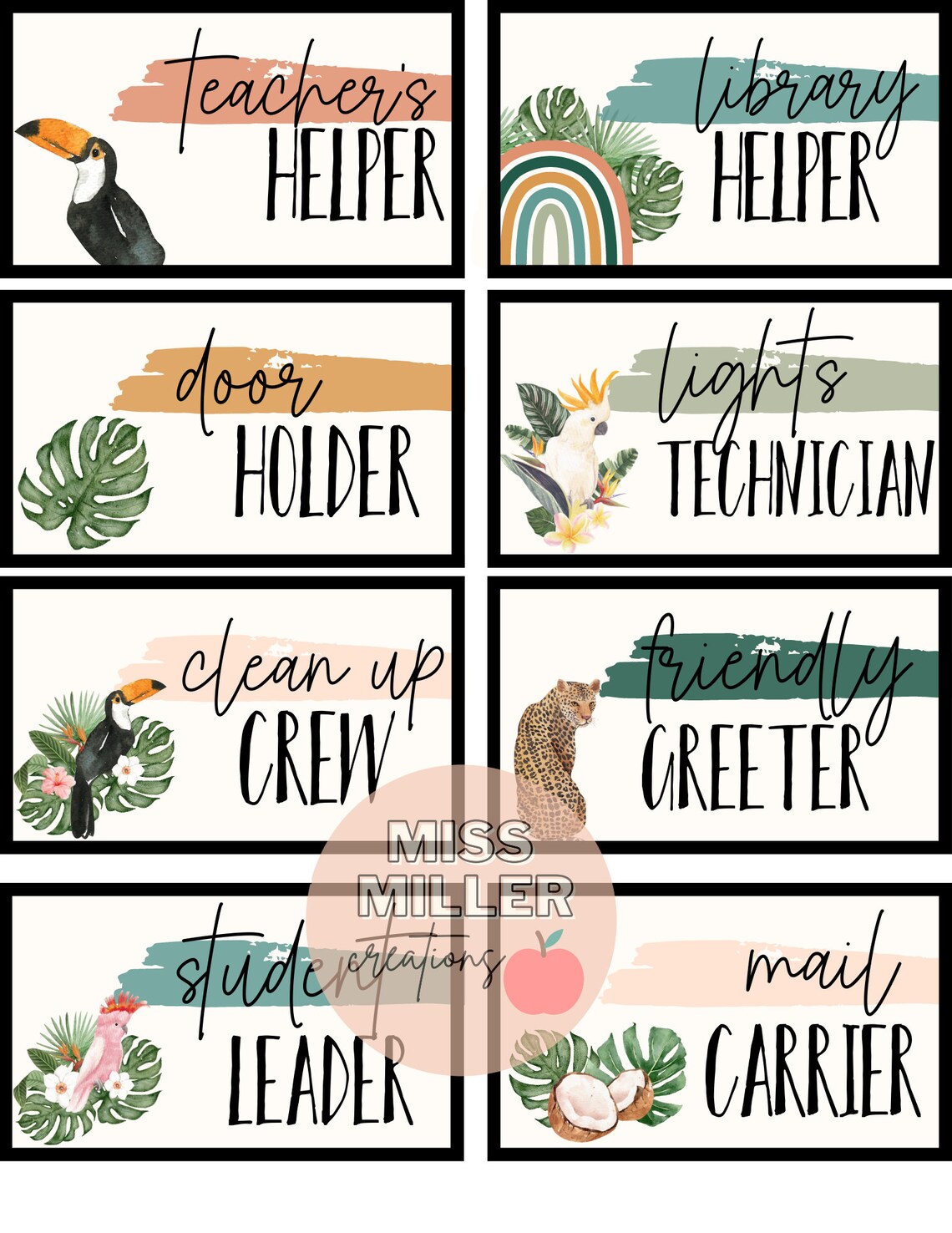 Boho Tropics Class Jobs Display [editable] - Etsy