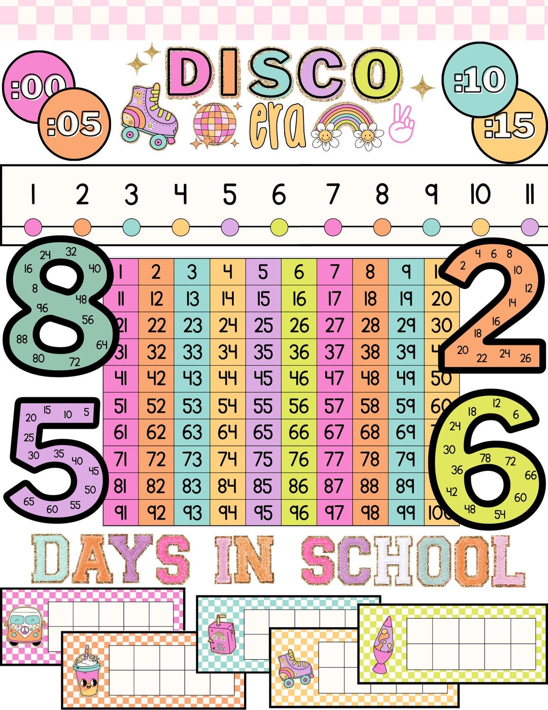 Disco Eras Math Classroom Displays [100/120 Chart, Ten Frames, Skip ...