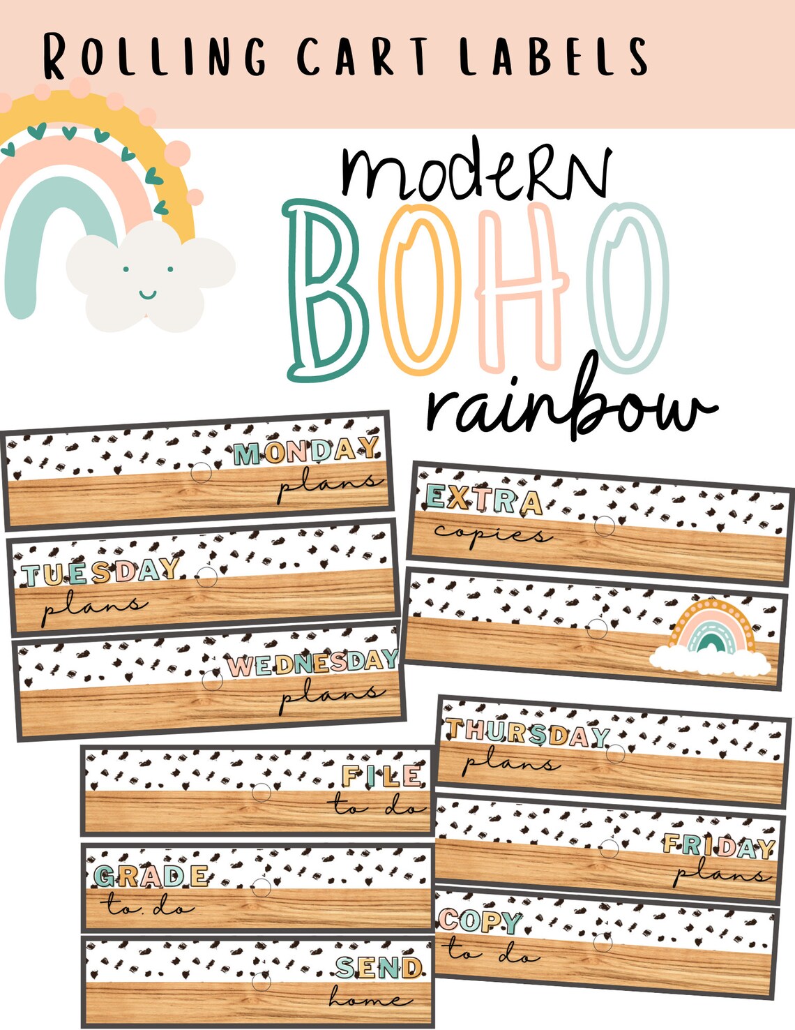 Modern Boho Rainbow 10-drawer Cart Labels editable - Etsy