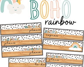 Modern Boho Rainbow Classroom Labels editable | Etsy