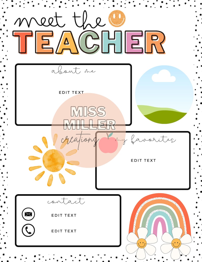 Retro Rainbow Meet the Teacher Template - Etsy