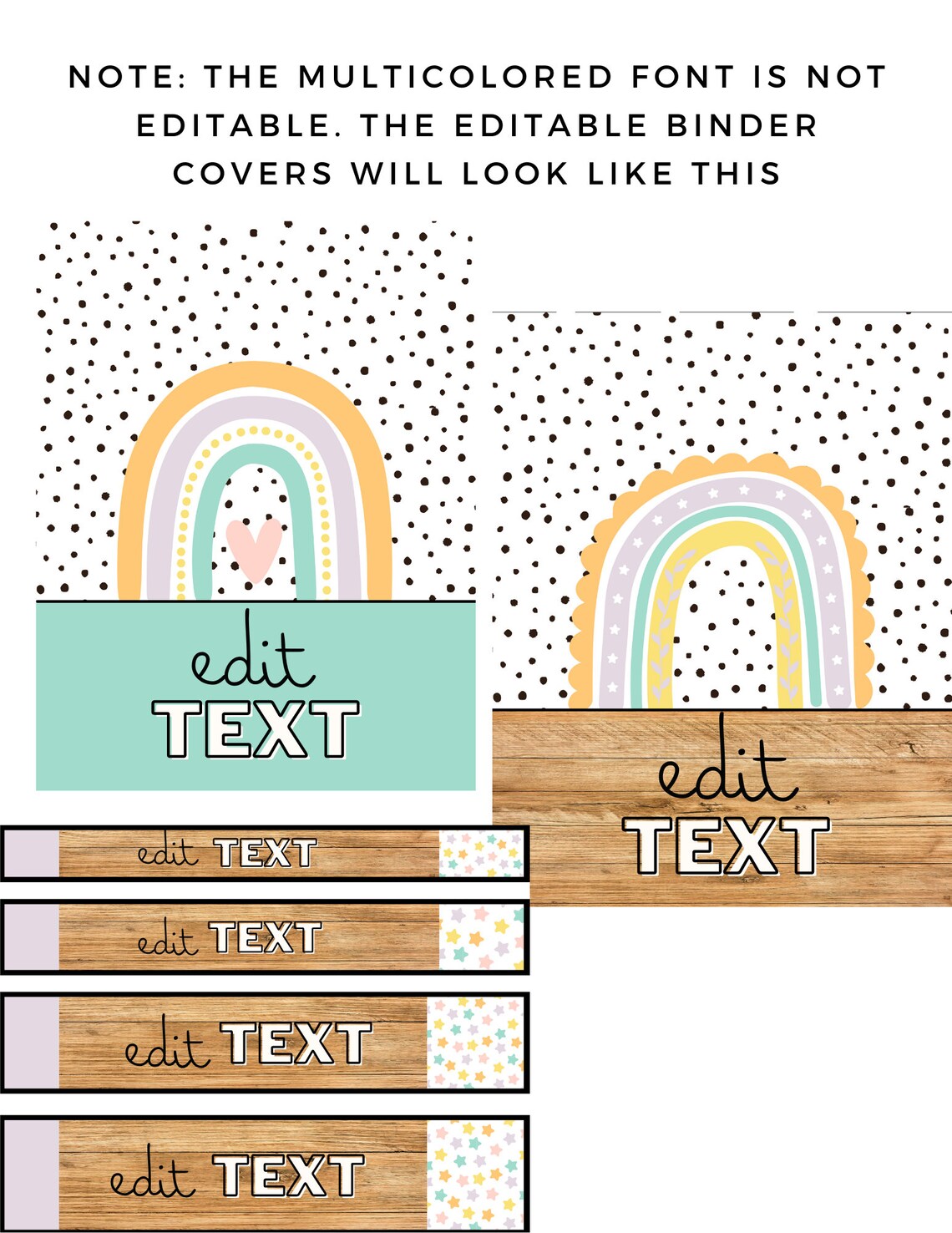 Pastel Boho Rainbow Binder Covers editable - Etsy