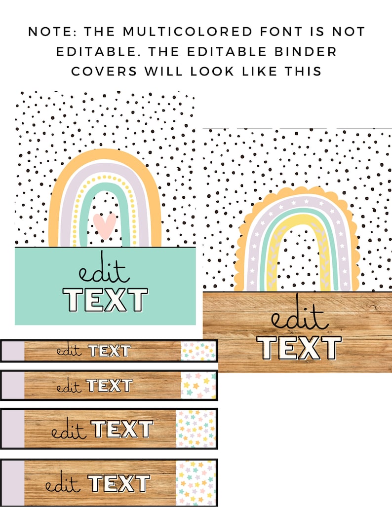 Pastel Boho Rainbow Binder Covers [editable] - Etsy