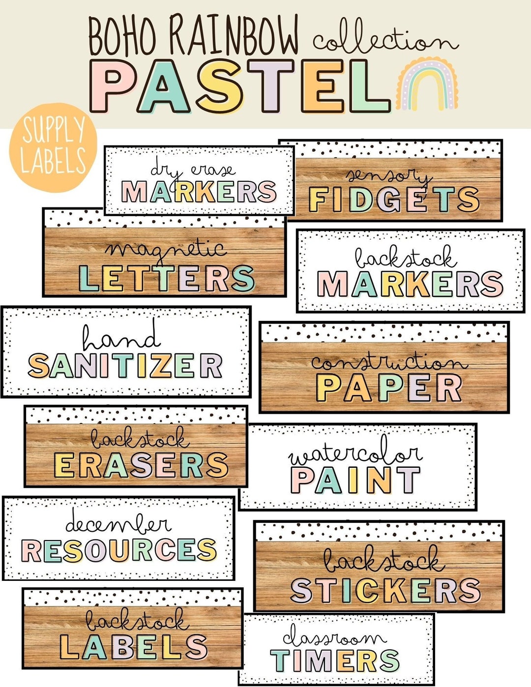 Pastel Boho Rainbow Classroom Supply Labels - Etsy