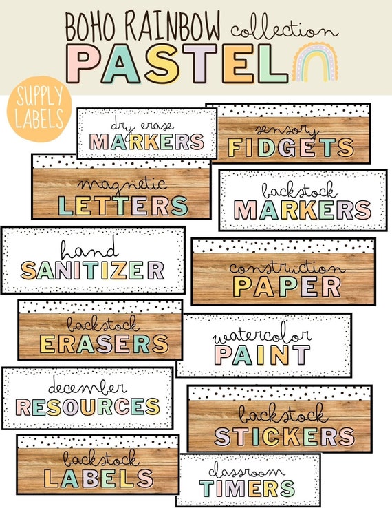 Pastel Boho Rainbow Classroom Supply Labels - Etsy