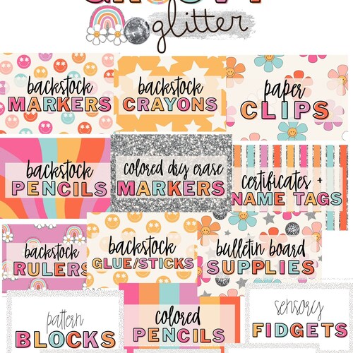 Groovy Classroom Decor 12 Drawer Cart Labels - Etsy