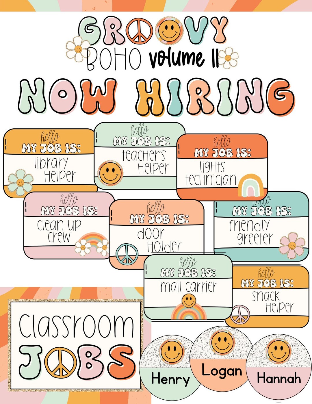 Groovy Boho Volume II Class Jobs Display [editable] - Etsy