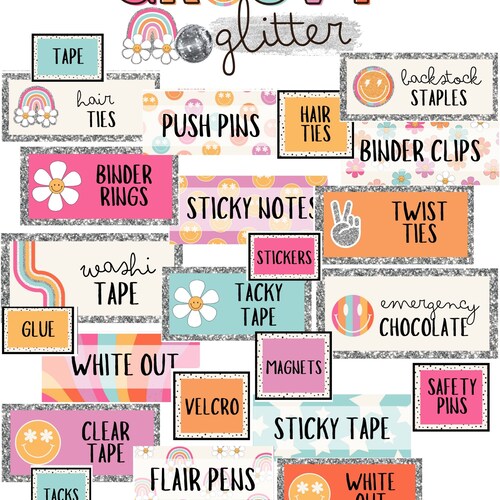 Groovy Glitter Classroom Labels editable - Etsy