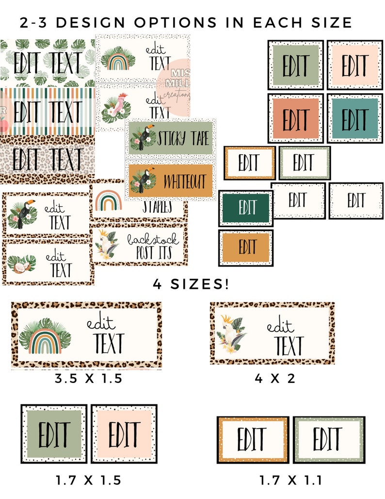 Boho Tropics Teacher Toolbox Labels [editable] - Etsy