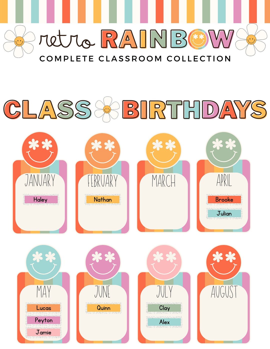Retro Rainbow Class Birthday Display [editable] - Etsy