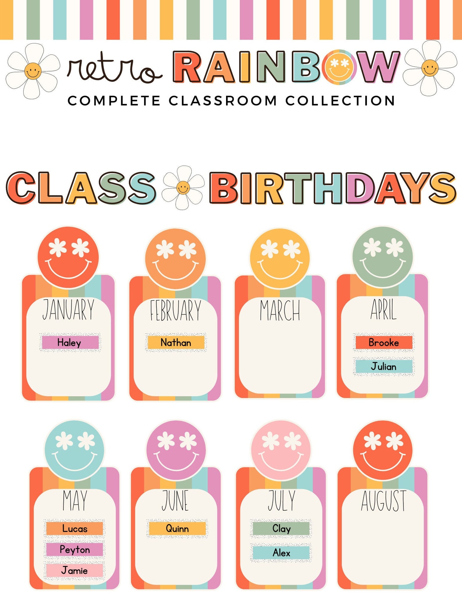 Retro Rainbow Class Birthday Display editable - Etsy