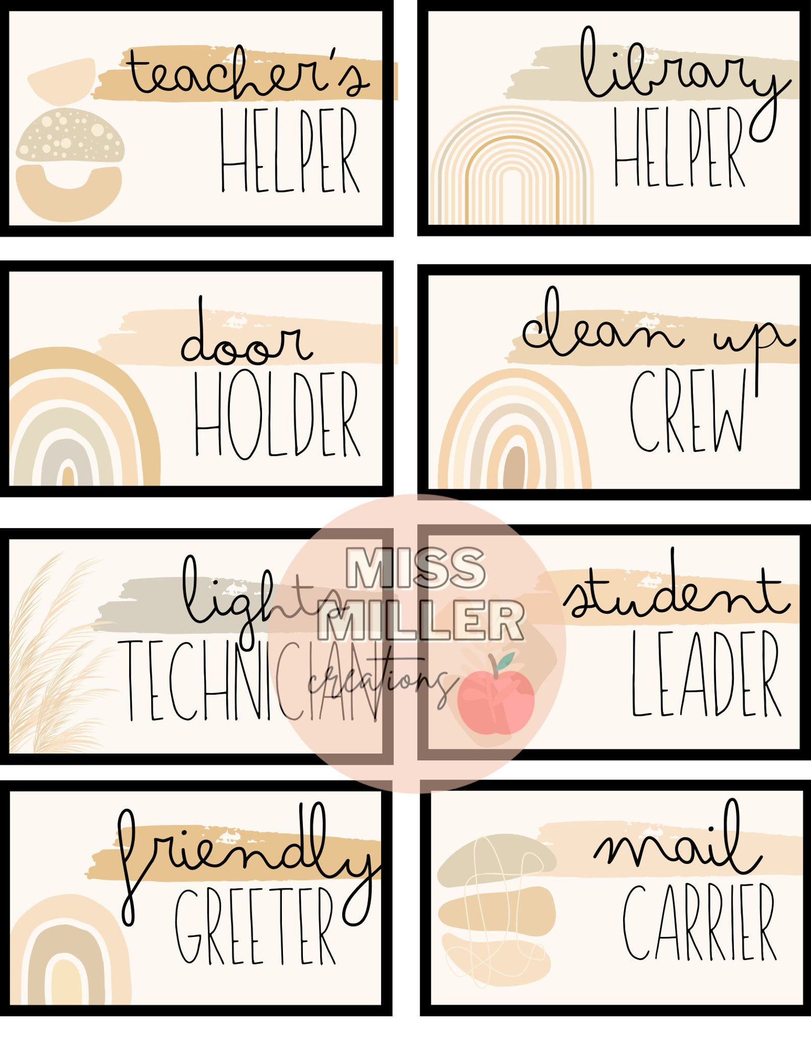 Neutral Boho Rainbow Classroom Jobs Display editable | Etsy