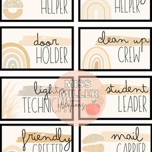 Neutral Boho Rainbow Classroom Jobs Display [editable] - Etsy