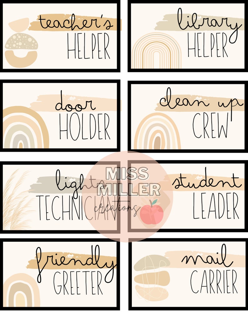 Neutral Boho Rainbow Classroom Jobs Display editable | Etsy
