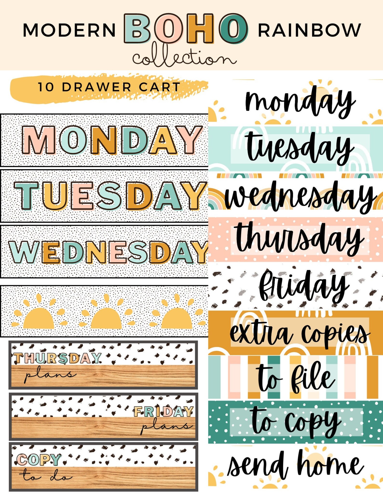 Modern Boho Rainbow 10-drawer Cart Labels [editable] - Etsy