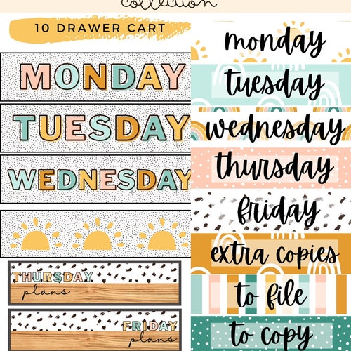 Modern Boho Rainbow 10-drawer Cart Labels editable - Etsy