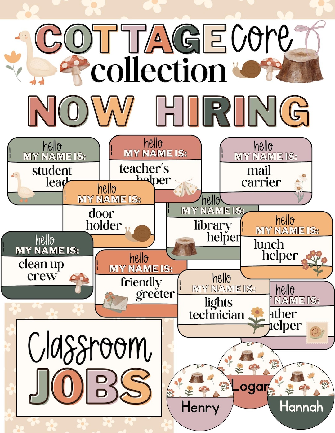 Cottagecore Class Jobs Display [editable] - Etsy