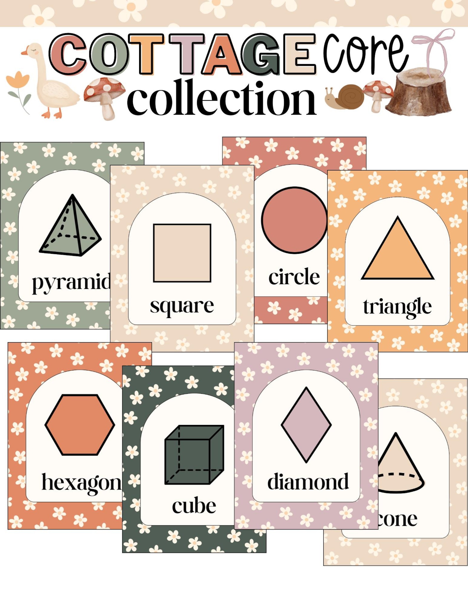 Cottagecore Classroom Shape Posters [EDITABLE] - Etsy
