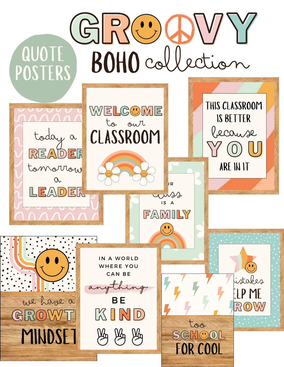 Groovy Boho Classroom Quote Posters - Etsy