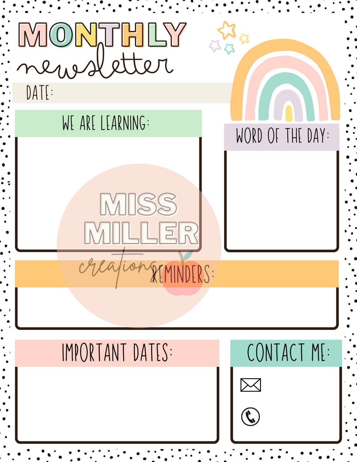 Pastel Boho Rainbow Classroom Newsletter editable - Etsy